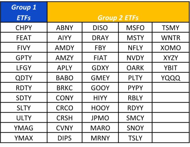 YIELDMAX ETF Stock Groups - Extreme Dividends Investor Group